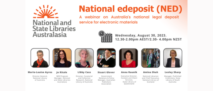 Webinar: NED and legal deposit - National and State Libraries Australasia